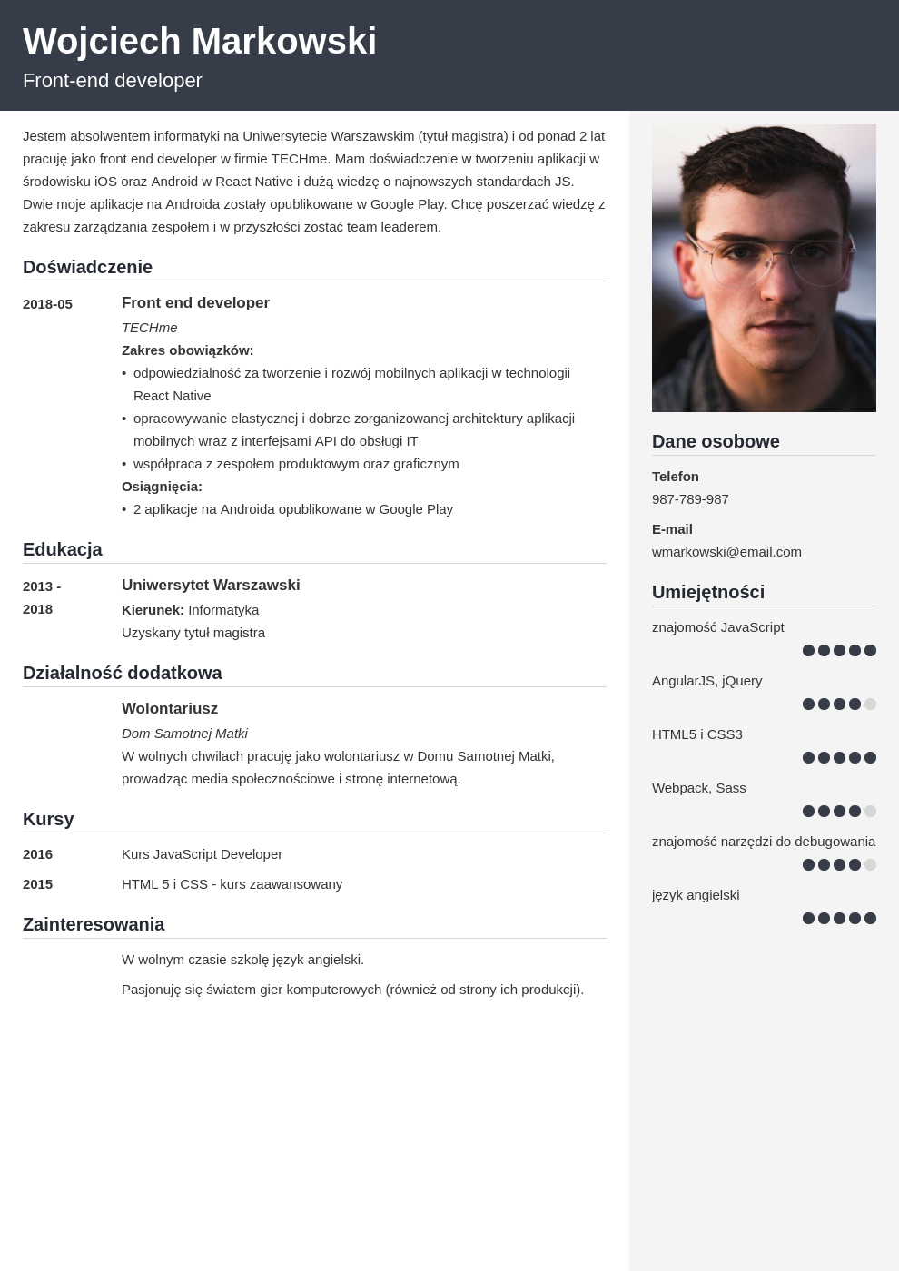 CV front end developer - wzór, przykłady i 5+ porad