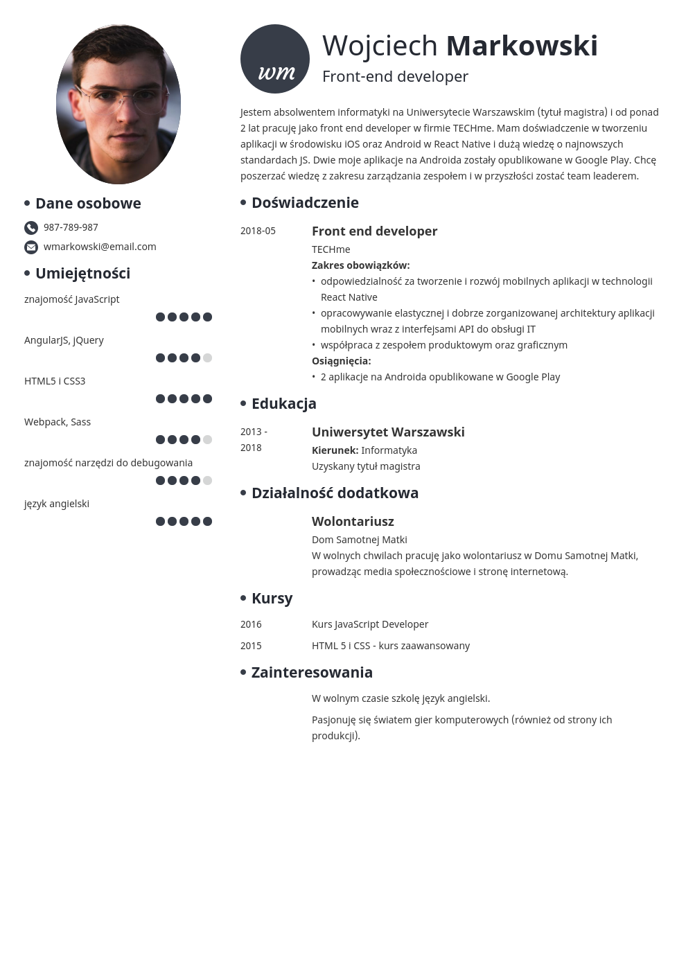 CV front end developer - wzór, przykłady i 5+ porad