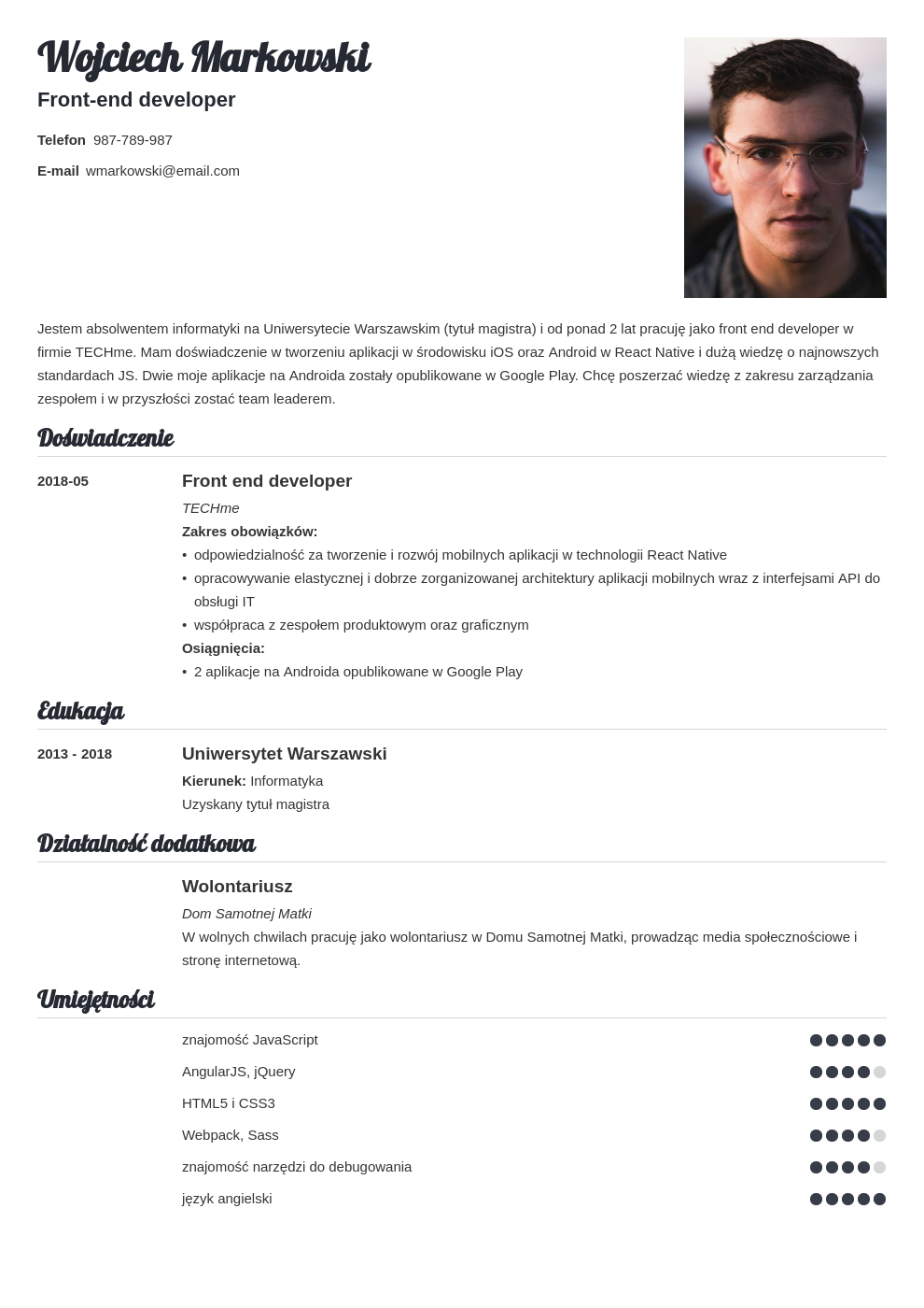 CV front end developer - wzór, przykłady i 5+ porad