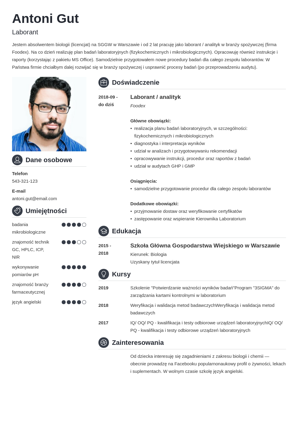 CV i list motywacyjny laborant / do laboratorium (Wzór)