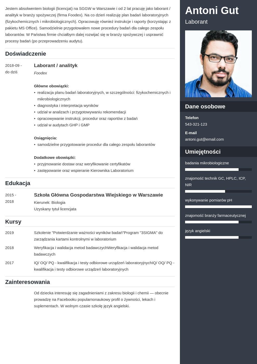 CV i list motywacyjny laborant / do laboratorium (Wzór)