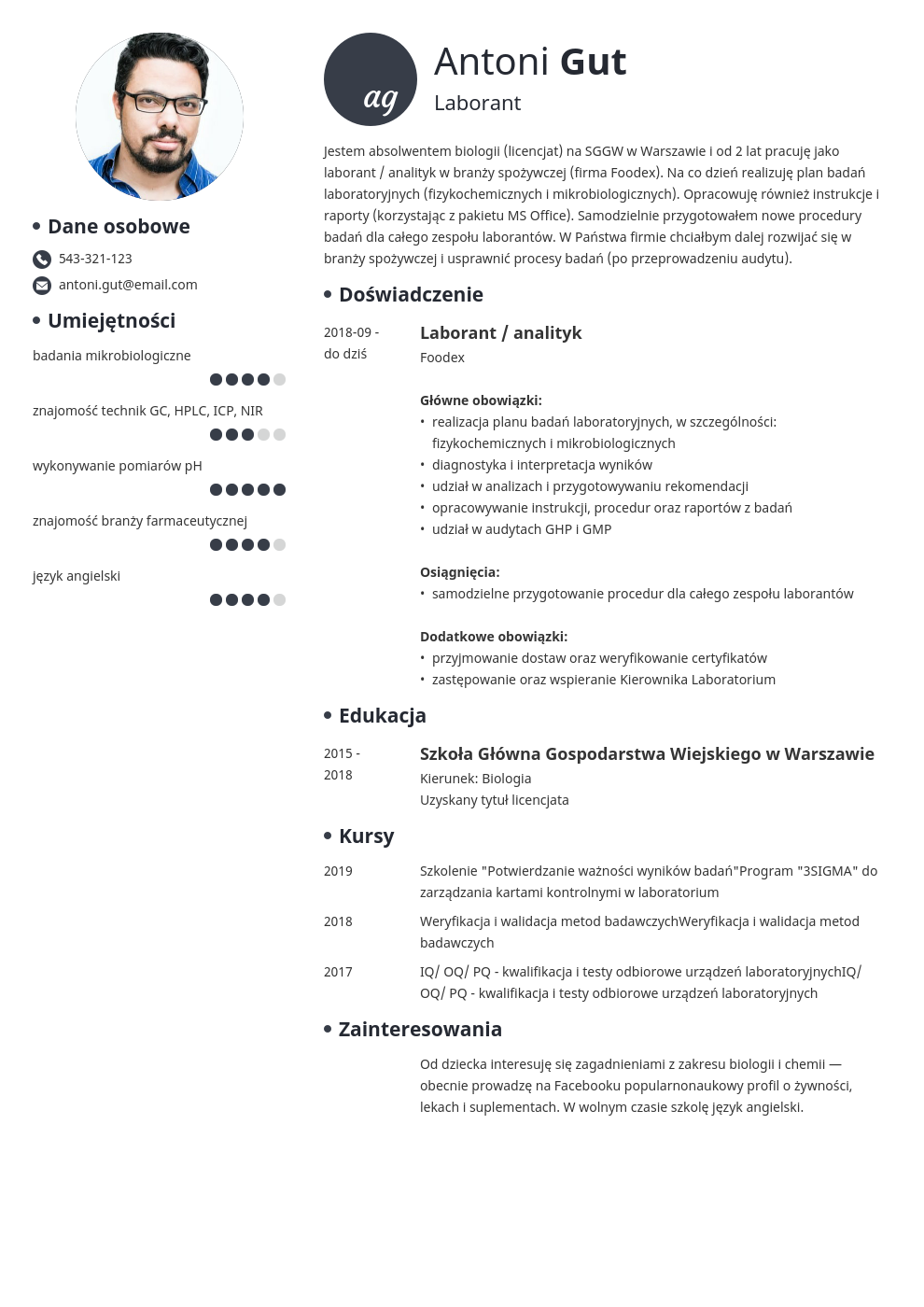 CV i list motywacyjny laborant / do laboratorium (Wzór)