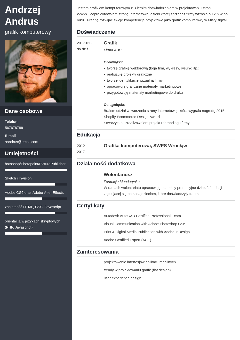 CV grafika komputerowego i list motywacyjny [wzór Pdf]